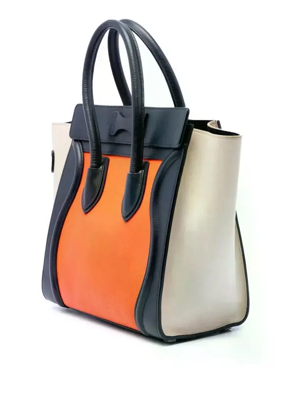 Celine Micro Tricolor Leather Luggage Tote Handbag - Orange
