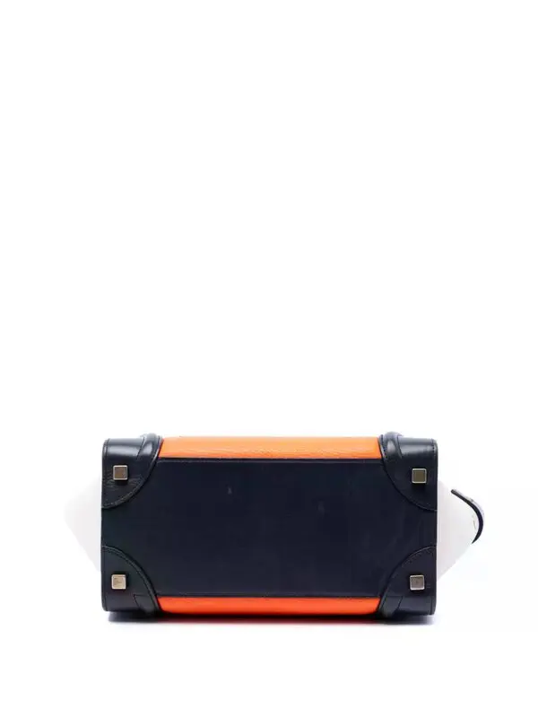 Celine Micro Tricolor Leather Luggage Tote Handbag - Orange