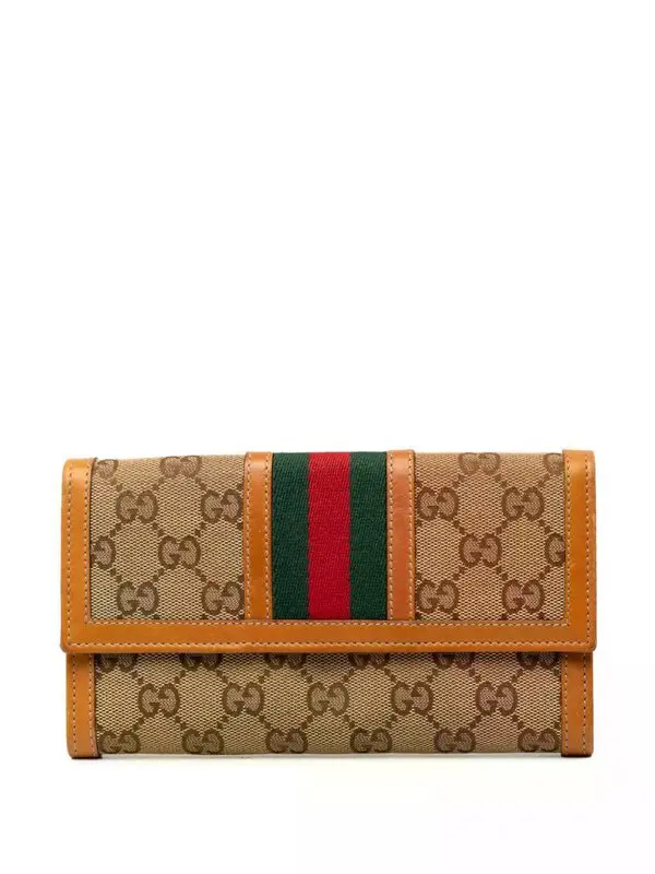 Gucci 1990-2010 Gg Canvas Web Continental Wallet Long Wallets - Brown