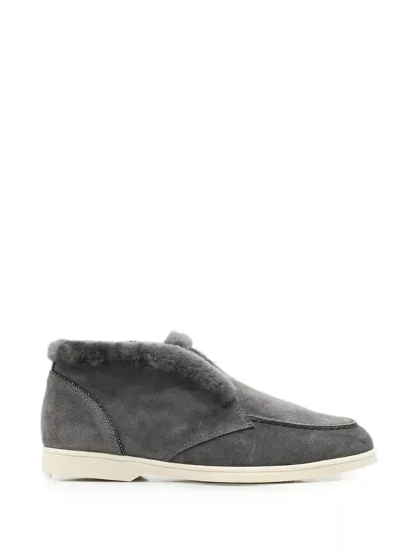 DOUCAL'S Shearling-trim Suede Loafers - Grey