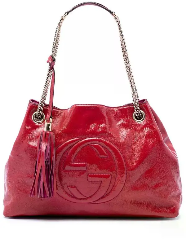 Gucci Patent Soho Chain Tote Bag - Red