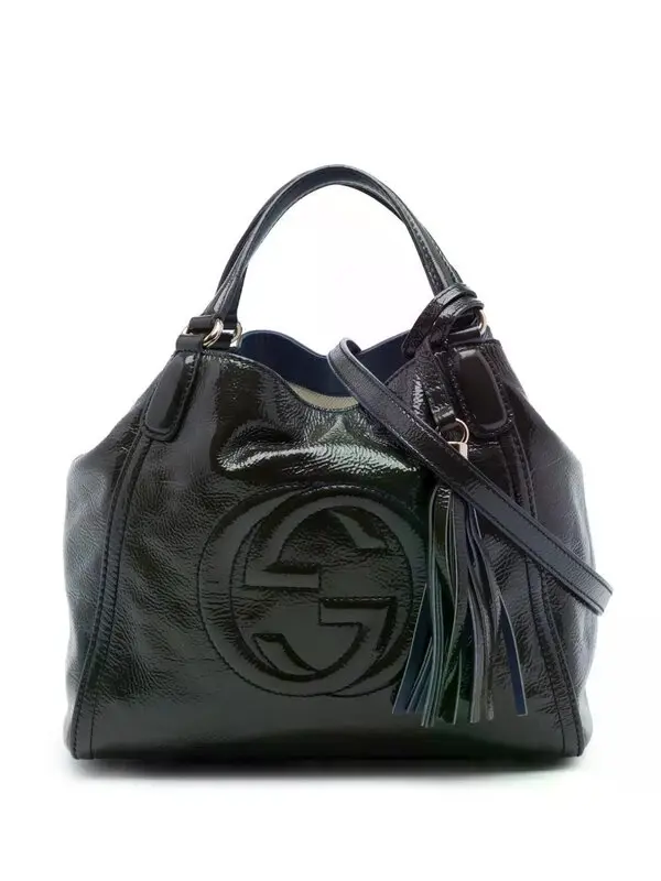 Gucci Patent Leather Soho Satchel With Tassel Detail - Blue