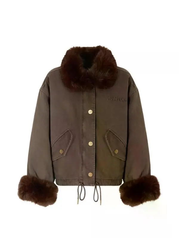 Pinko Faux Fur Trimmed Jacket - Brown