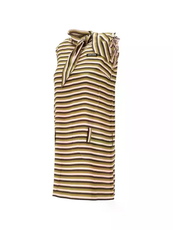 Miu Miu Striped Tie-neck Sleeveless Mini Dress