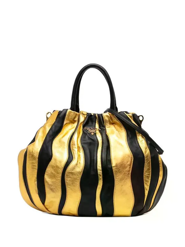 Prada 2013-2026 Bicolor Nappa Waves Satchel - Black