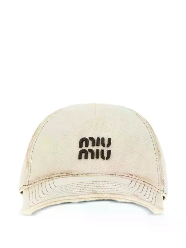 Miu Miu Logo-patch Distressed Baseball Cap - Neutrals