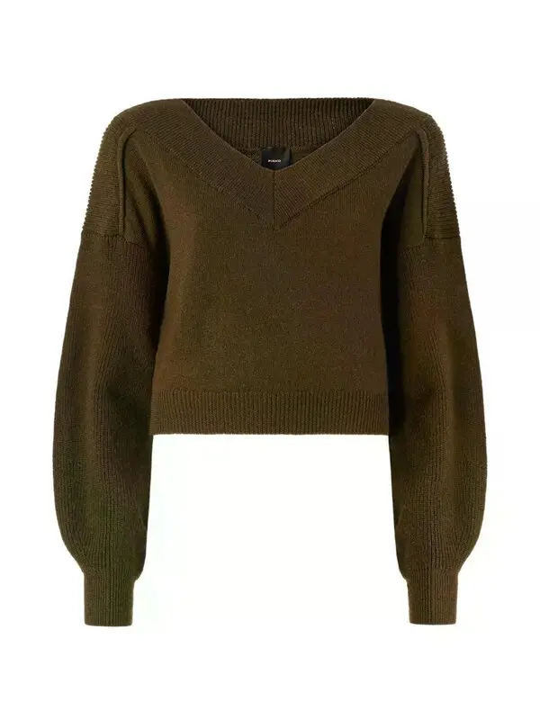 Pinko V-neck Cropped Wool Sweater - Green