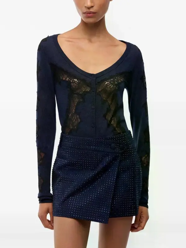 Pinko Lace Trim Button-up Cardigan - Blue