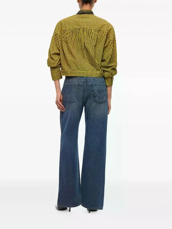 Pinko Cropped Check Shirt With Jewel Embellished Collar