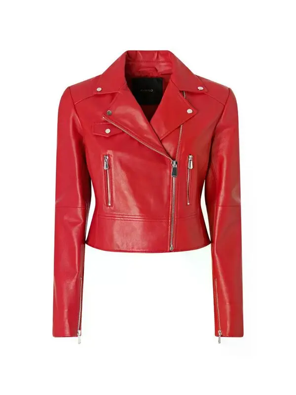 Pinko Biker Leather Jacket - Red