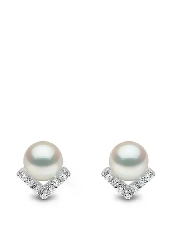 Yoko London Freshwater Pearl And Diamond Trend Earrings - Silver