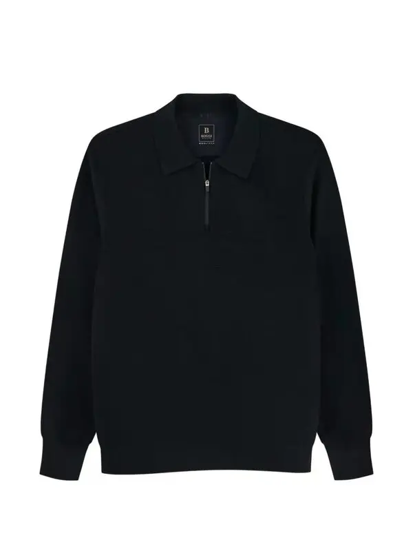 Boggi Milano Knitted Polo Shirt Quarter-zip Wool Blend Wooltech - Black
