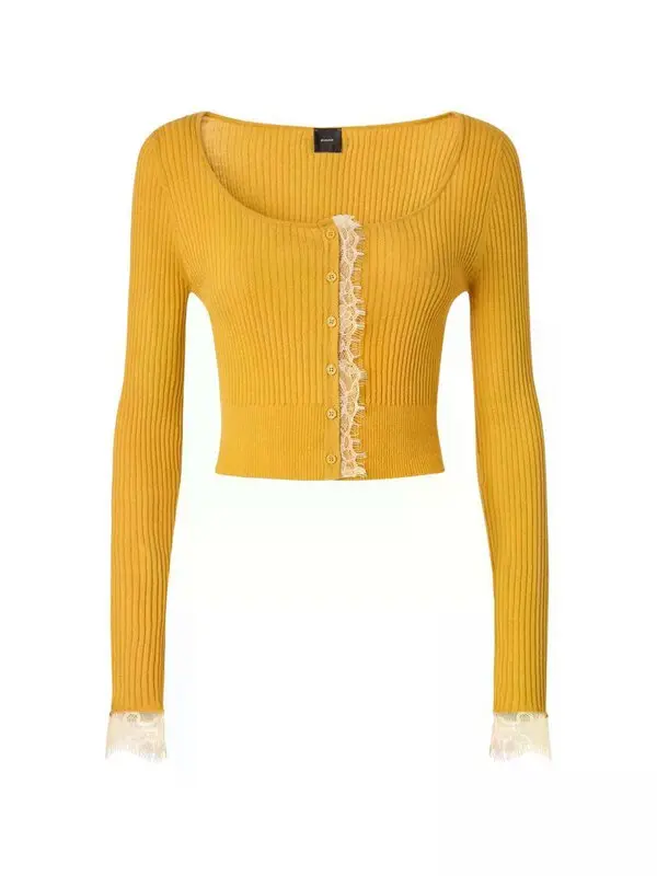 Pinko Lace-trimmed Ribbed Cardigan - Yellow