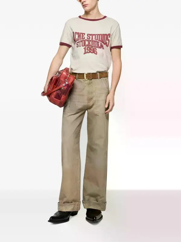 Acne Studios Logo-print Ringer T-shirt - Neutrals