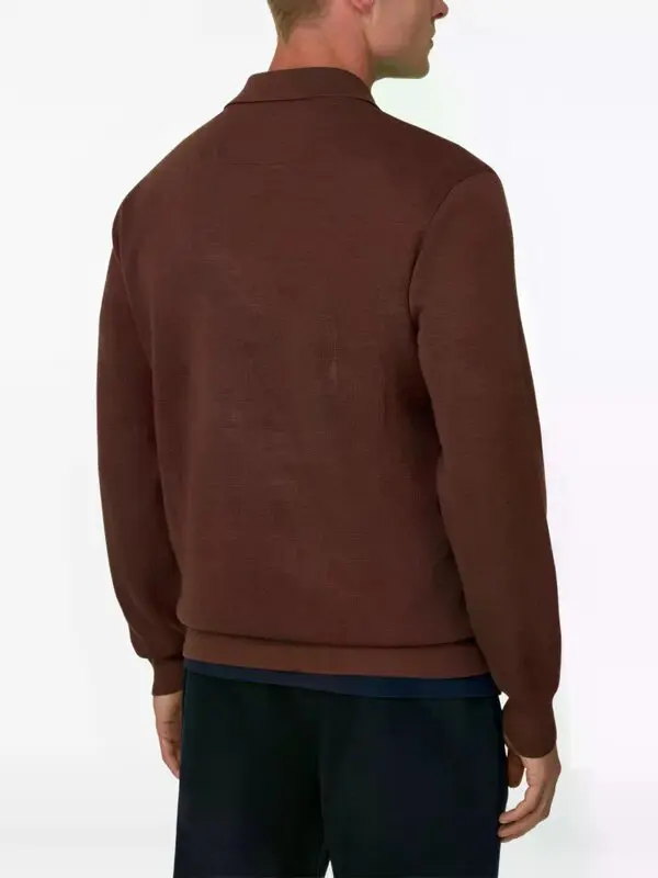 Boggi Milano Knitted Polo Shirt Quarter-zip Wool Blend Wooltech - Brown