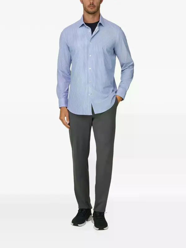 Boggi Milano Shirt Striped Stretch Nylon B Tech Slim Fit - Blue