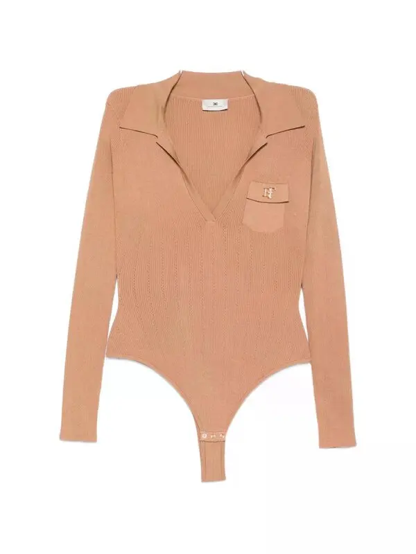 Elisabetta Franchi Ribbed-knit Logo-plaque Sweater - Neutrals