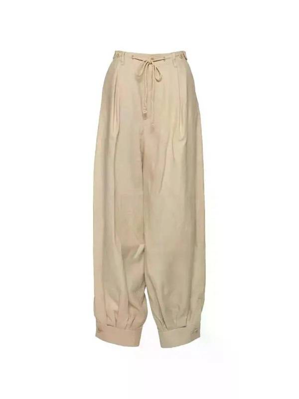 MULLER OF YOSHIOKUBO Beige Linen Drawstring Wide-leg Trousers