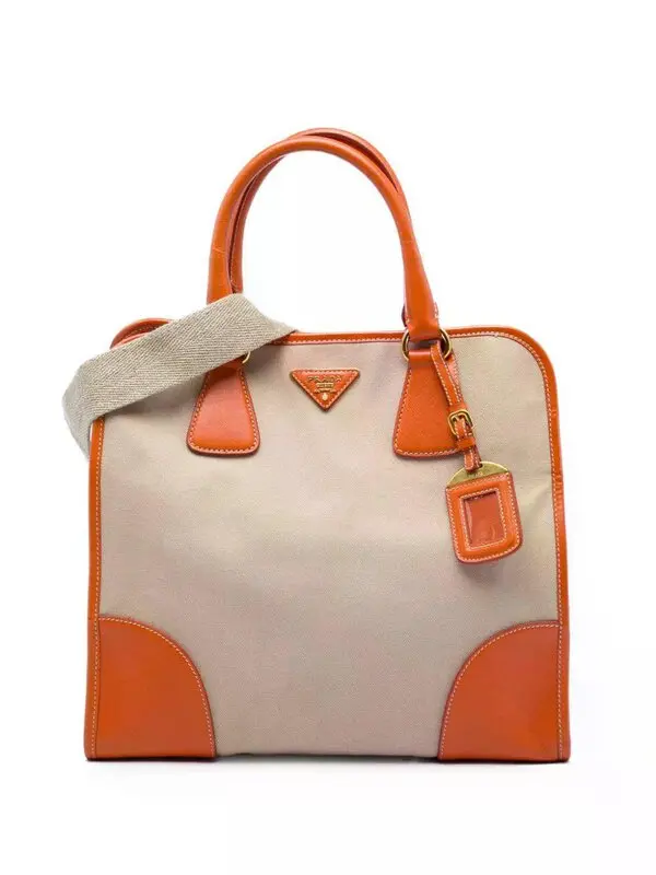 Prada 2010-2026 Saffiano Trimmed Canvas Canapa Satchel - Neutrals