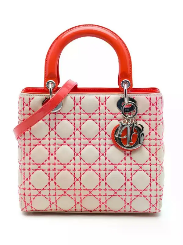 Dior 2012 Medium Lambskin Cannage Stitched Lady Satchel - Neutrals