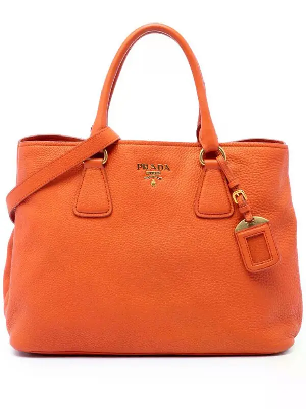 Prada 2013-2026 Vitello Daino Open Convertible Tote Satchel - Orange