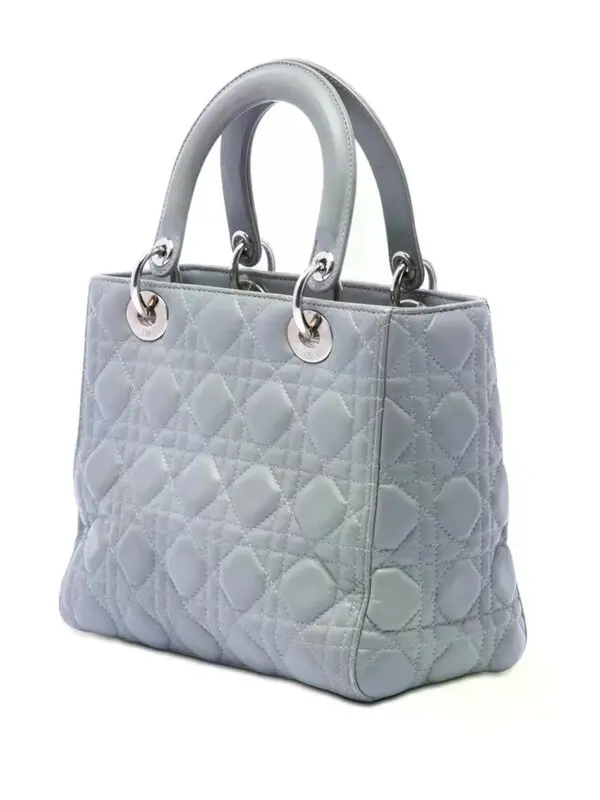 Dior 2015 Medium Metallic Lambskin Cannage Lady Satchel - Grey