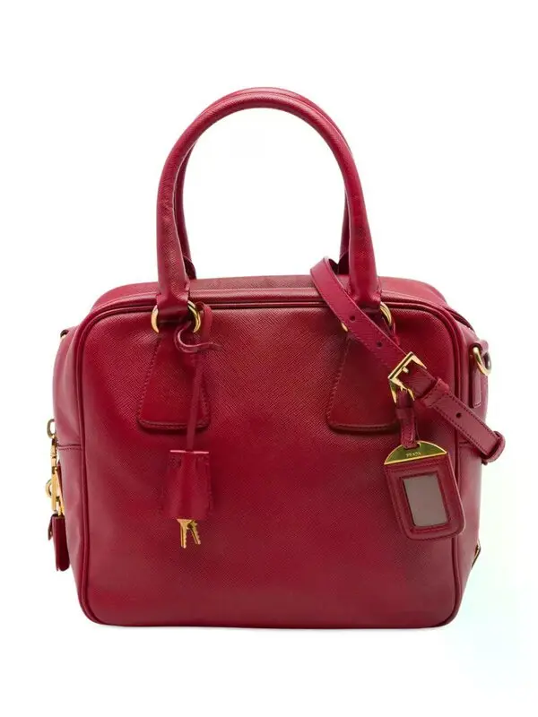 Prada 2010-2026 Small Saffiano Square Bauletto Satchel - Red