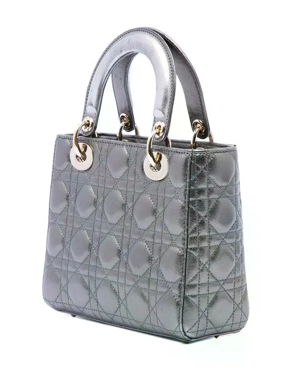 Dior 2019 Small Metallic Lambskin Cannage My Abcdior Lady Satchel - Grey