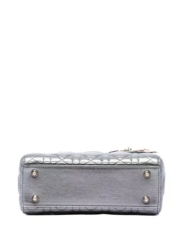 Dior 2019 Small Metallic Lambskin Cannage My Abcdior Lady Satchel - Grey