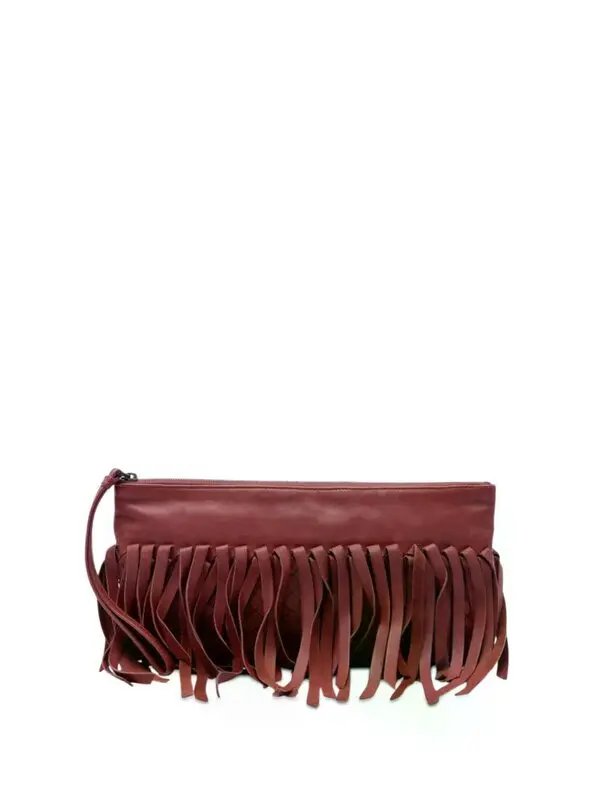 Bottega Veneta 2012-2026 Lambskin Intrecciato Fringe Clutch Bag - Red