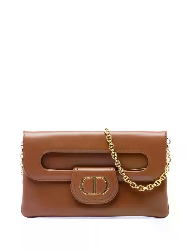 Dior 2021 Medium Calfskin Diordouble Chain Bag Crossbody Bag - Brown