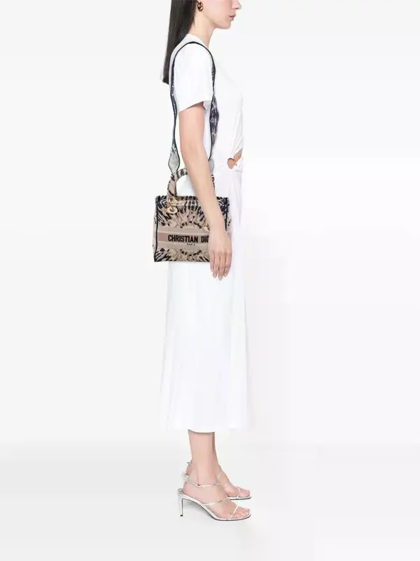 Dior 2020 Medium Embroidered Canvas Tie Dye Lady D Lite Satchel - Pink