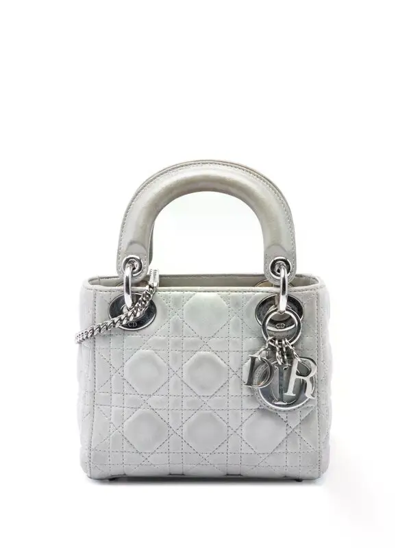Dior 2015 Mini Iridescent Lambskin Cannage Lady Satchel - Silver