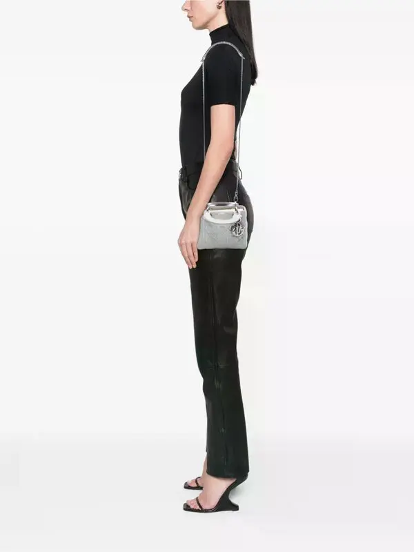 Dior 2015 Mini Iridescent Lambskin Cannage Lady Satchel - Silver