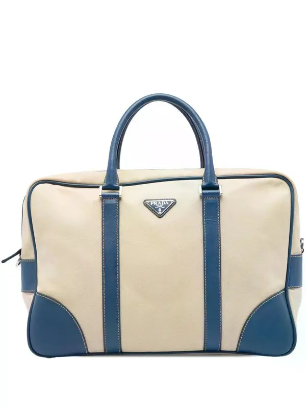 Prada Saffiano Trimmed Canvas Briefcase
