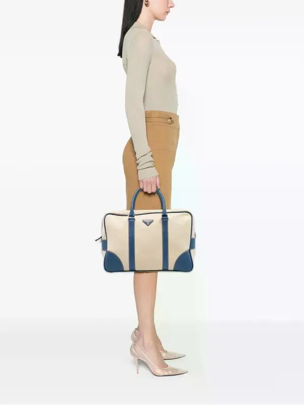 Prada Saffiano Trimmed Canvas Briefcase