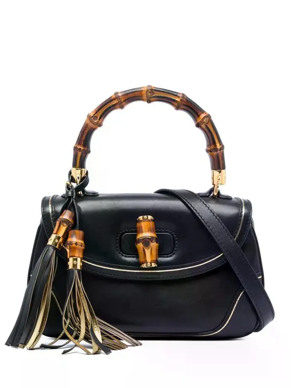 Gucci 2016-2026 Medium Calfskin New Bamboo Top Handle Bag Satchel - Black