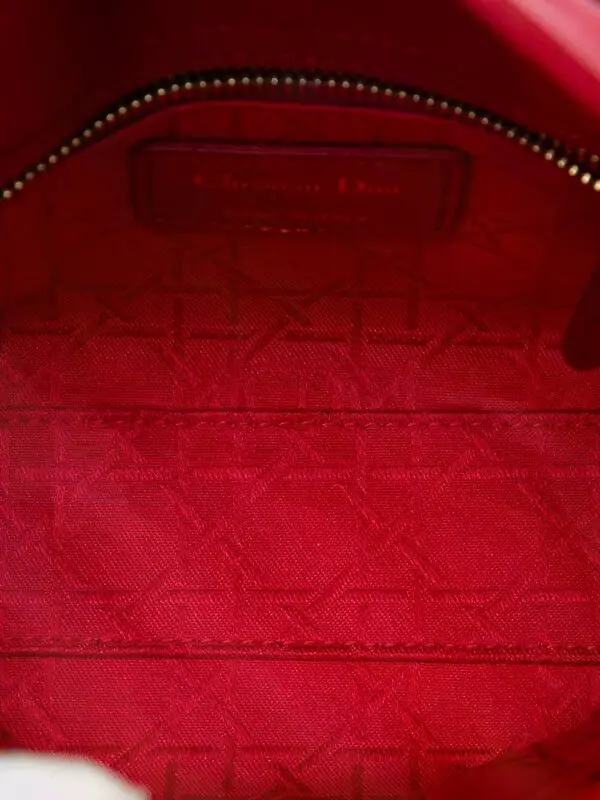 Dior 2017 Mini Lambskin Cannage Lady Satchel - Red