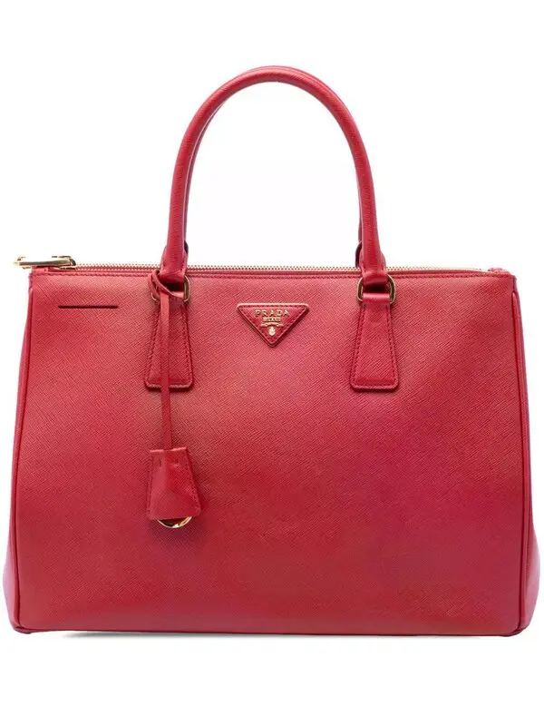 Prada 2010-2026 Large Saffiano Lux Galleria Double Zip Tote Bag - Red