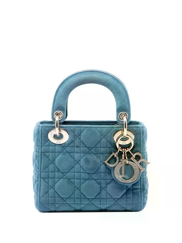 Dior 2020 Mini Velvet Cannage Lady Satchel - Blue