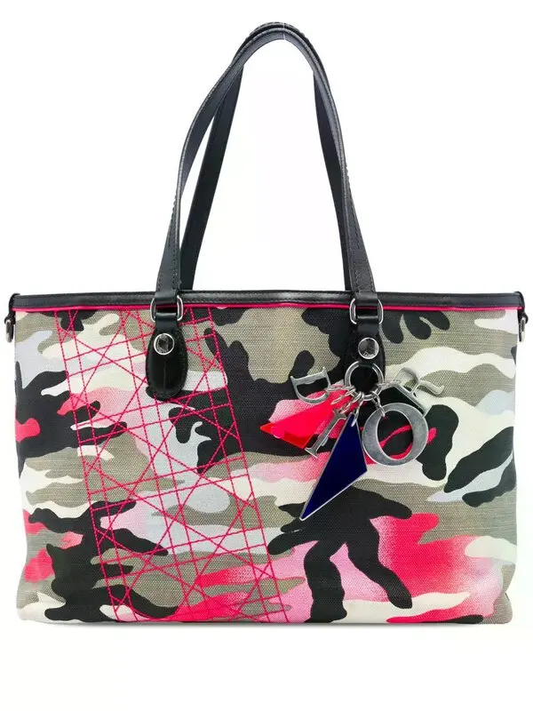 Dior 2011 Anselm Reyle Medium Canvas Camouflage Tote Bag - Grey