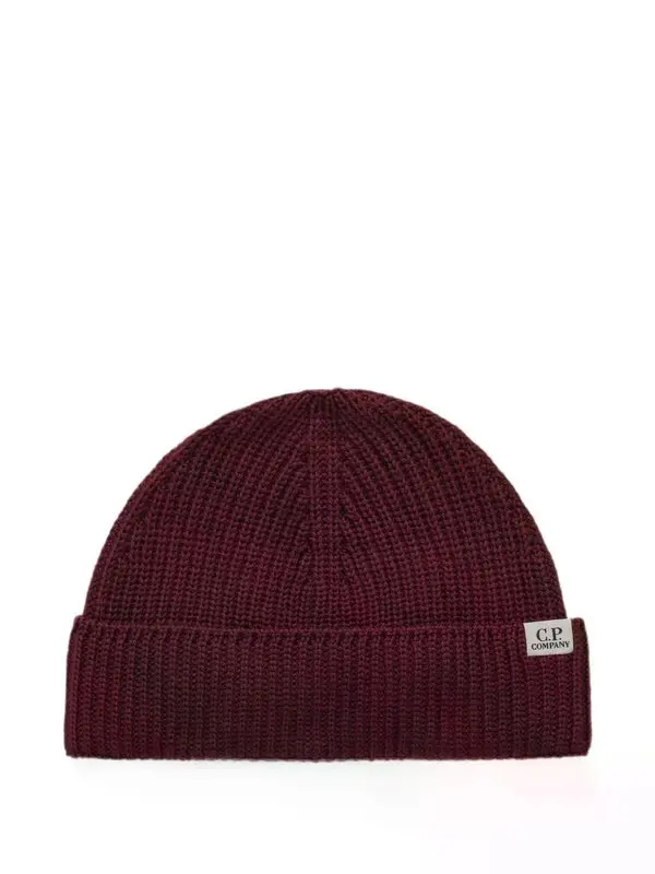 C.P. COMPANY Logo-patch Ribbed Beanie Hat - Red