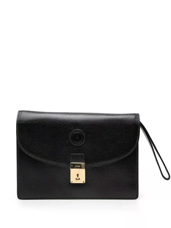 Gucci 20th Century Calfskin Interlocking G Padlock Wristlet Clutch Bag - Black