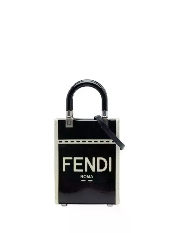 Fendi 2010-2026 Mini Patent And Canvas Sunshine Shopper Tote Satchel - Black