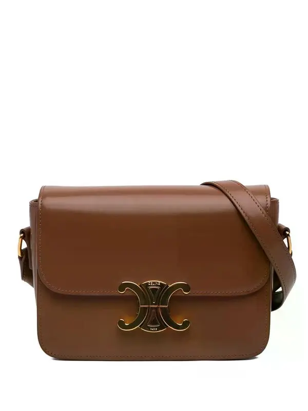 Celine 2024 Teen Shiny Calfskin Triomphe Crossbody Bag - Brown