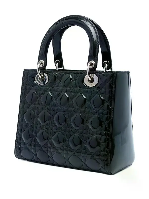 Dior 2010 Medium Patent Cannage Lady Satchel - Black
