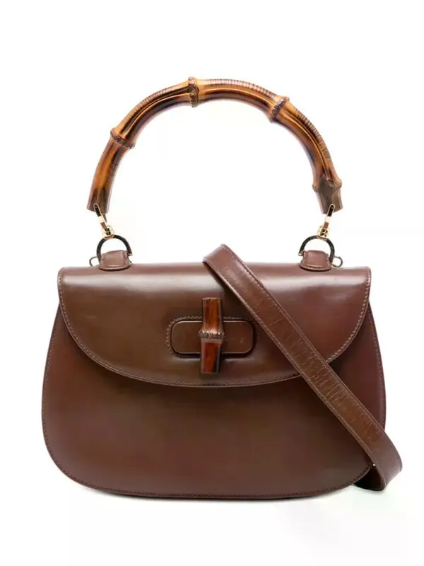 Gucci 2000-2015 Medium Calfskin Bamboo Top Handle Bag Satchel - Brown