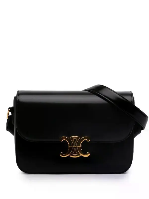 Celine 2025 Classique Shiny Calfskin Triomphe Crossbody Bag - Black