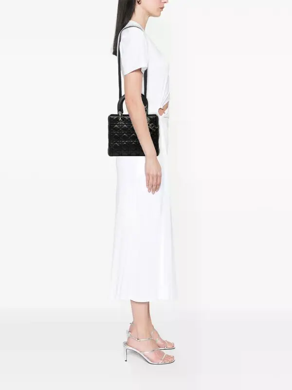 Dior 2015 Medium Lambskin Cannage Lady Satchel - Black