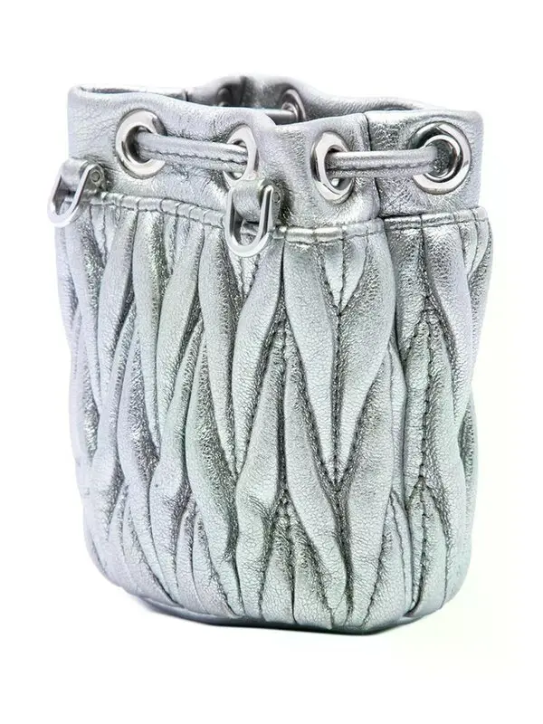 Miu Miu Metallic Matelassé Nappa Crystal Chain Bucket Bag